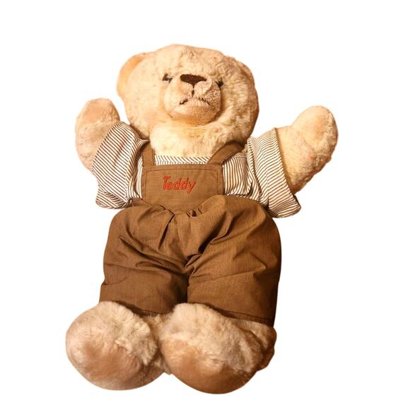 Unbranded | Toys | Vtg 8s Teddy Bear In Brown Bib Overalls Soft Plush ...